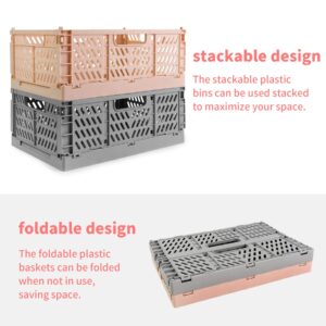 Domiella 2-Pack Crates for Storage, Storage Crates Plastic Stackable, Foldable Crate for Office Home Kitchen Bedroom Bathroom (Large, Pink)