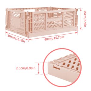 Domiella 2-Pack Crates for Storage, Storage Crates Plastic Stackable, Foldable Crate for Office Home Kitchen Bedroom Bathroom (Large, Pink)