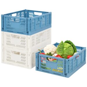 2 blue 2 white plastic storage basket folding storage boxe crate drawer organizer stackable shelf basket collapsible closet container food fruit bottle book organiser for home office kitchen basket