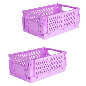 tixill 2-pack mini foldable plastic baskets for organizing and storage, collapsible storage crate for home kitchen bedroom bathroom office (5.9x3.8x2.2, purple)