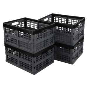 hommp 4-pack 15 l plastic collapsible storage crates, stackable storage folding crates