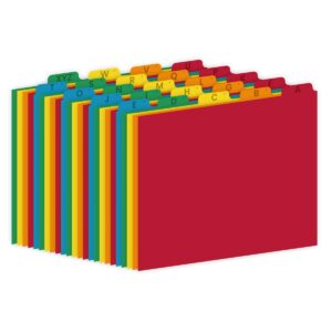 25 alphabet dividers – letter size file dividers, heavyweight manila guides a-z dividers, 5 assorted colors, 1/5 cut tab positions file cabinet dividers and desk organizer