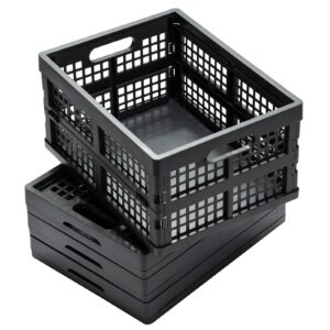 eslite 16l collapsible storage crates,folding plastic crates for storage,pack of 4,gray