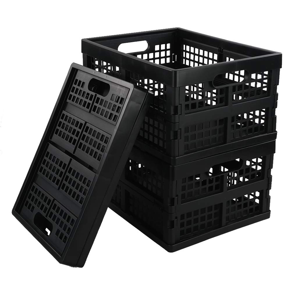 EudokkyNA 3-pack 15 Liter Collapsible Storage Basket Folding Crates, Black