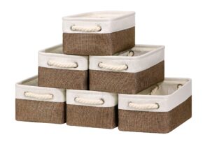 bidtakay collapsible fabric storage baskets with handles for organizing [6 pack] canvas small storage bins shelf baskets for clothes closet rectangle baskets 11.8 x 7.8 x 5 inches(white&earthy brown)