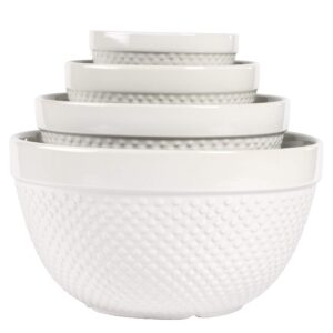 ttu tabletops gallery hobnail style 4 piece classic white stoneware nesting mixing bowl set for baking and cooking