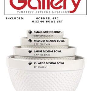 TTU Tabletops Gallery Hobnail Style 4 Piece Classic White Stoneware Nesting Mixing Bowl Set for Baking and Cooking