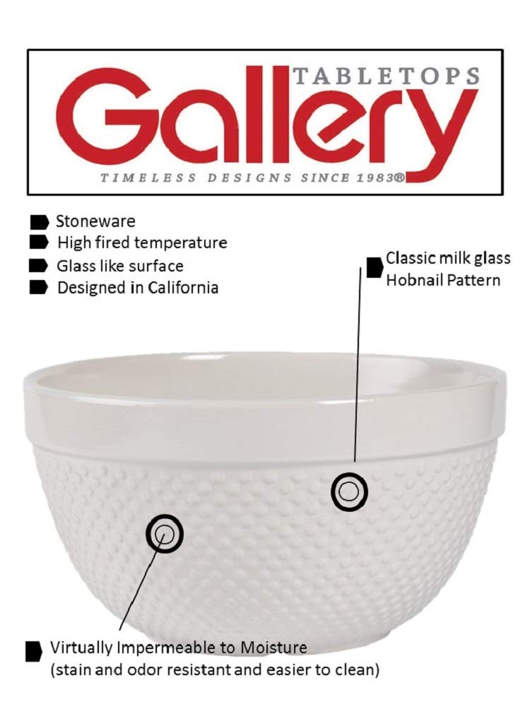 TTU Tabletops Gallery Hobnail Style 4 Piece Classic White Stoneware Nesting Mixing Bowl Set for Baking and Cooking