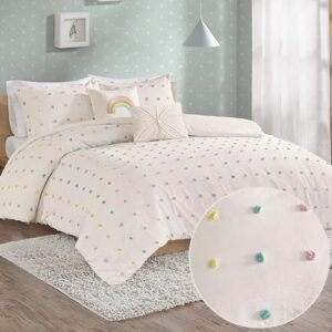 urban habitat kids callie cotton jacquard weave colorful pom pom kids comforter sets, down alternative shabby chic all season girls bedding, bedroom decor, full/queen, multi 5 piece