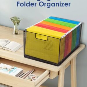 Housmile Hanging File Organizer, Foldable Mesh File Organizer, Hanging File Folder Organizer, Desk File Organizer, Letter Size File Box