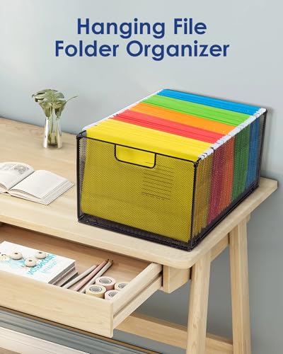 Housmile Hanging File Organizer, Foldable Mesh File Organizer, Hanging File Folder Organizer, Desk File Organizer, Letter Size File Box