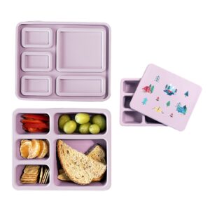 austin baby co leak-proof bento lunch box for kids – silicone kids lunch container with 5 leakproof compartments – food-safe materials, sturdy, dishwasher safe, and bpa free