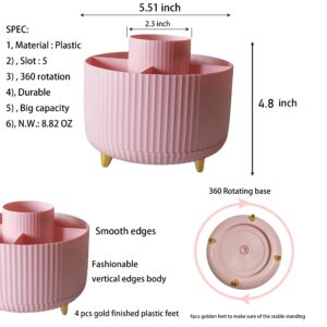 WenkeDigi Large Makeup Brush Holder Organizer Pink , 360° Spinning Makeup Brush Holder Desk Organizer, 5 Slot Makeup Organizer for Vanity,Large Pencil Holder Organizer ( Pink )