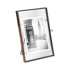 isaac jacobs 5x7, antique bronze, vintage style brass and glass, metal floating picture frame (vertical) with locket closure, for photos, art, & more, tabletop display (5x7 antique bronze)