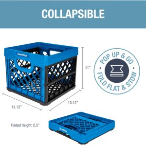 CleverMade Collapsible Milk Crate, Neptune Blue, 3PK - 25L (6 Gal) Stackable Storage Bins, Holds 50lbs Per Bin - Clevercrates are Heavy Duty, Plastic Collapsible Storage Crate for Multi Purposes