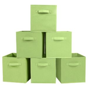 powerking collapsible storage cubes with handles, fabric foldable bins for closet shelves, durable organization storage bins, 10.5'' x 11'' x 10.5'', 6 pack, green