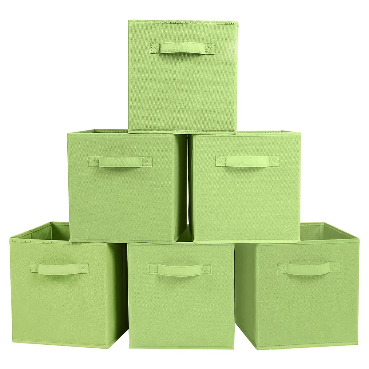 PowerKing Collapsible Storage Cubes with Handles, Fabric Foldable Bins for Closet Shelves, Durable Organization Storage Bins, 10.5'' x 11'' x 10.5'', 6 Pack, Green