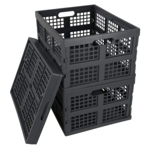 idotry plastic folding storage crates, grey collapsible basket, 28 l, set of 3