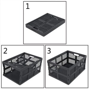 Idotry Plastic Folding Storage Crates, Grey Collapsible Basket, 28 L, Set of 3