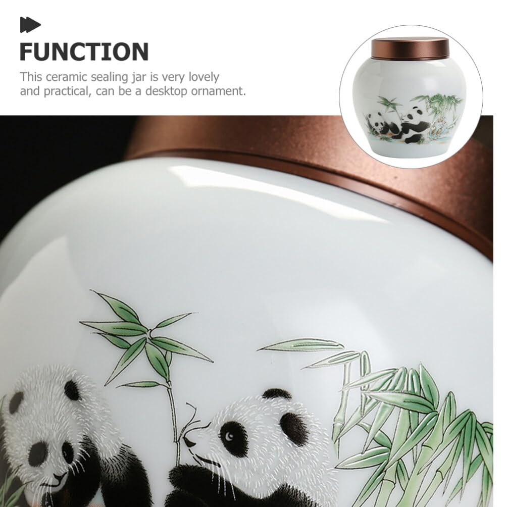 GANAZONO Ceramic Food Storage Jar Chinese Panda Cookie Jar Round Kitchen Canister Tea with Airtight Lid for Loose Tea Coffee Bean Flour Spices Biscuits Snacks Sugar Nuts 220ml