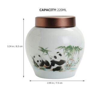 GANAZONO Ceramic Food Storage Jar Chinese Panda Cookie Jar Round Kitchen Canister Tea with Airtight Lid for Loose Tea Coffee Bean Flour Spices Biscuits Snacks Sugar Nuts 220ml