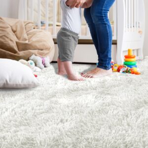 Ompaa Fluffy Rug, Super Soft Fuzzy Area Rugs for Bedroom Living Room - 5' x 8' Large Plush Furry Shag Rug - Kids Playroom Nursery Classroom Dining Room Decor Floor Carpet, Cream White