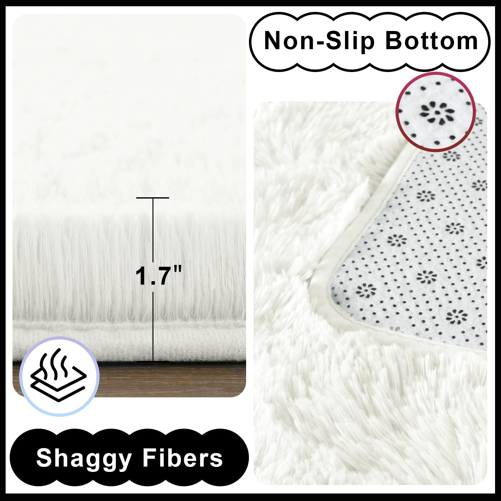 Ompaa Fluffy Rug, Super Soft Fuzzy Area Rugs for Bedroom Living Room - 5' x 8' Large Plush Furry Shag Rug - Kids Playroom Nursery Classroom Dining Room Decor Floor Carpet, Cream White