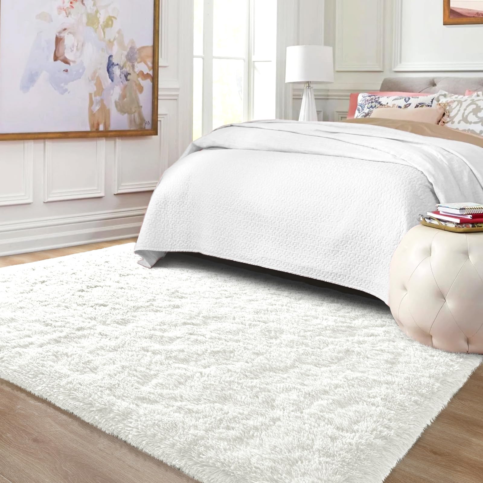 Ompaa Fluffy Rug, Super Soft Fuzzy Area Rugs for Bedroom Living Room - 5' x 8' Large Plush Furry Shag Rug - Kids Playroom Nursery Classroom Dining Room Decor Floor Carpet, Cream White