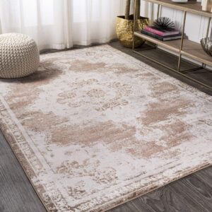 jonathan y mdp400b-5 alhambra ornate medallion modern indoor area-rug vintage bohemian easy-cleaning bedroom kitchen living room non shedding, 5 ft x 8 ft, brown/cream