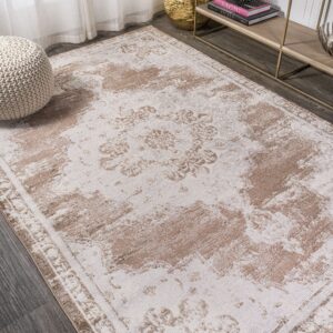 JONATHAN Y MDP400B-5 Alhambra Ornate Medallion Modern Indoor Area-Rug Vintage Bohemian Easy-Cleaning Bedroom Kitchen Living Room Non Shedding, 5 ft x 8 ft, Brown/Cream