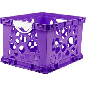 storex premium classroom file crate with handles, classroom purple, 3-pack