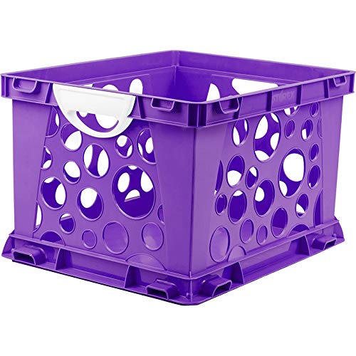 Storex Premium Classroom File Crate with Handles, Classroom Purple, 3-Pack