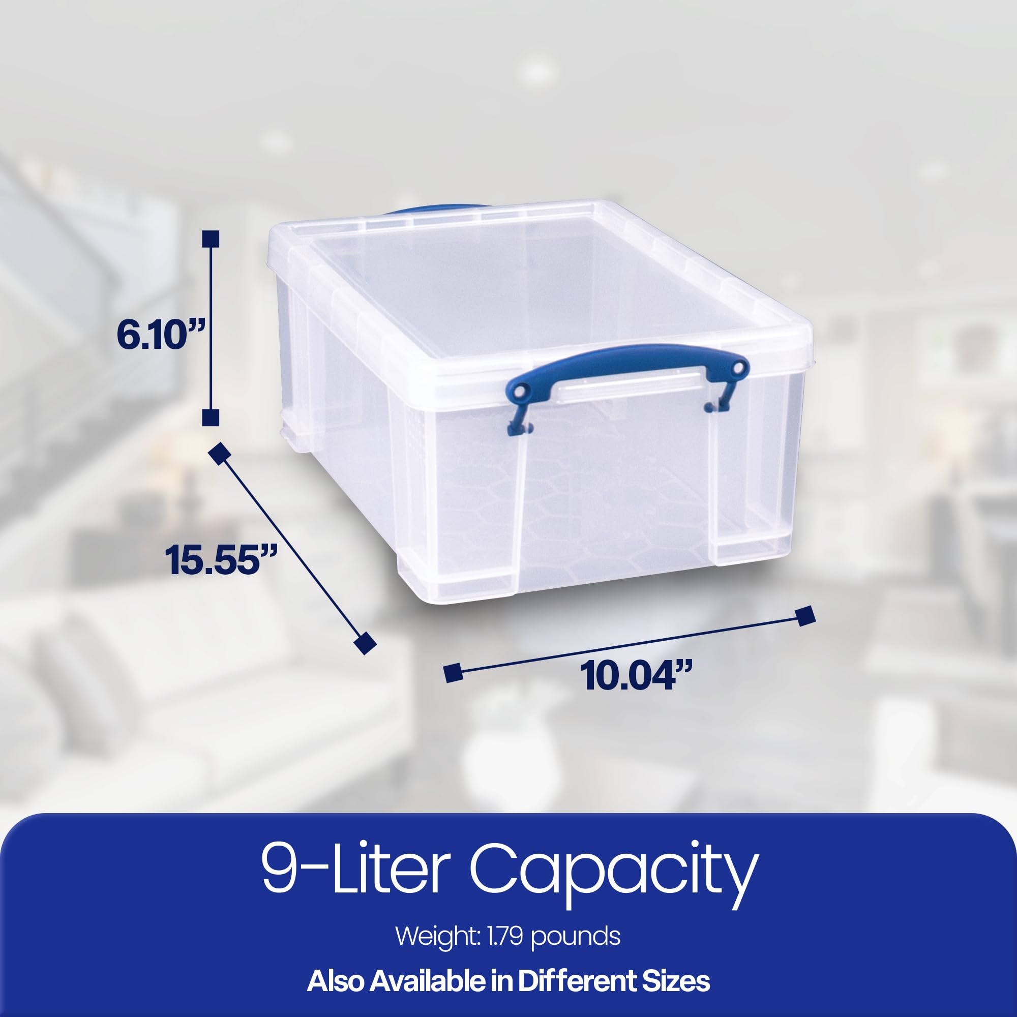 Really Useful Box 9 Liter Plastic Storage Bins with Lids and Clip Lock Handles for Home or Office Organization and Storage (2 Pack)