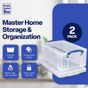 Really Useful Box 9 Liter Plastic Storage Bins with Lids and Clip Lock Handles for Home or Office Organization and Storage (2 Pack)