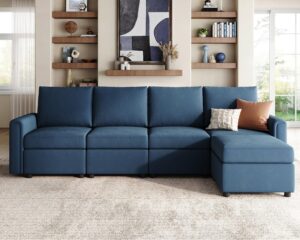 linsy home sectional sofa, blue, 300lb weight capacity, changeable covers, storage seat, bifma x5.4-2020 certificated, memory foam cushion, easy assembly, 6 packages