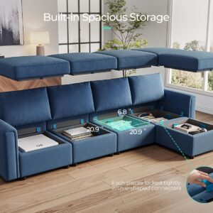 LINSY HOME Sectional Sofa, Blue, 300lb Weight Capacity, Changeable Covers, Storage Seat, BIFMA X5.4-2020 Certificated, Memory Foam Cushion, Easy Assembly, 6 Packages