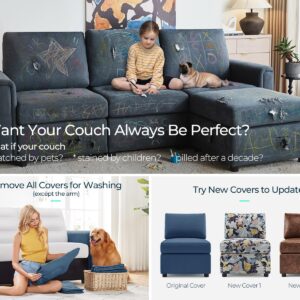 LINSY HOME Sectional Sofa, Blue, 300lb Weight Capacity, Changeable Covers, Storage Seat, BIFMA X5.4-2020 Certificated, Memory Foam Cushion, Easy Assembly, 6 Packages