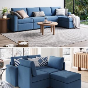 LINSY HOME Sectional Sofa, Blue, 300lb Weight Capacity, Changeable Covers, Storage Seat, BIFMA X5.4-2020 Certificated, Memory Foam Cushion, Easy Assembly, 6 Packages