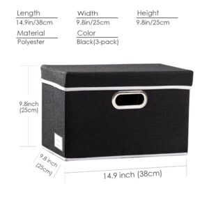 PRANDOM Foldable Storage Bin with Lid [5-Pack] Linen Fabric Decorative Storage Box Organizer Container Basket Cube with Handles Divider for Closet Office Living Room Black(14.9x9.8x9.8)