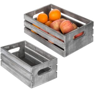 MyGift Rustic Light Gray Solid Wood Decorative Storage Box with Cutout Handles, Country Style Nesting Storage Crate Bin with Open Top Pallet Design, Set of 2