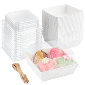 zorrita 50 pack paper charcuterie boxes with clear lids, 4 inches disposable sandwich boxes square to go food containers for desserts, strawberries, cake slice and cookies (white)