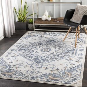 mark&day area rugs, 5x7 baflo traditional denim area rug, blue cream brown carpet for living room, bedroom or kitchen (5'2" x 7')