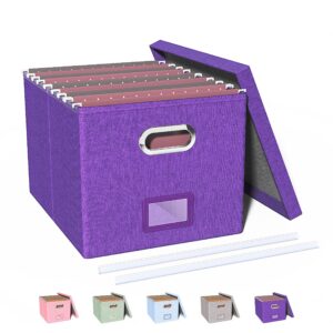 oterri file organizer box,filing box with lid,file box for letter/legal file folder storage, portable hanging file box for office/decor/home,1 pack,purple-box only