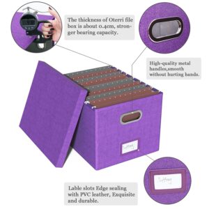 Oterri File Organizer Box,Filing Box with Lid,File Box for Letter/Legal File Folder Storage, Portable Hanging File Box for Office/Decor/Home,1 Pack,Purple-Box only