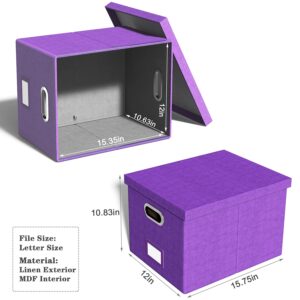 Oterri File Organizer Box,Filing Box with Lid,File Box for Letter/Legal File Folder Storage, Portable Hanging File Box for Office/Decor/Home,1 Pack,Purple-Box only