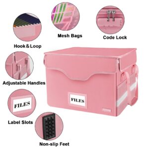 DocSafe File Box Fireproof Document Box with Lock,File Storage Organizer Box with Insert Pockets,Collapsible Portable File Box Home Office File Cabinet with Handle for Hanging Letter/Legal Folder,Pink