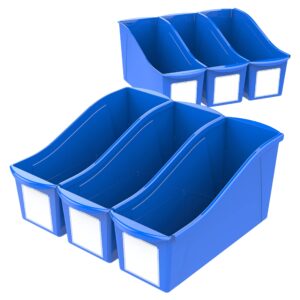 storex large book bin, 14 x 5 x 7, case of 6, blue (71115u06c)