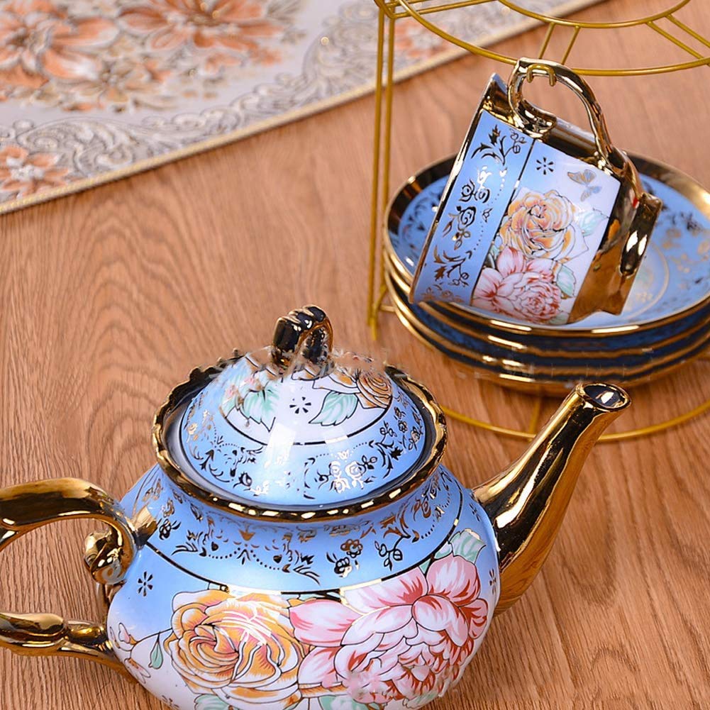 DaGiBayCn 20 PCS Tea set Ceramics Tea set Afternoon Tea Set Adult tea set Gift Tea Set Can Drink Coffee Strong Tea blue