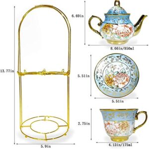 DaGiBayCn 20 PCS Tea set Ceramics Tea set Afternoon Tea Set Adult tea set Gift Tea Set Can Drink Coffee Strong Tea blue