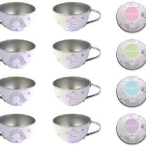 Jewelkeeper Toddler Toys Tea Set for Little Girls - 15 Pcs Tin Tea set for kids Tea Time includes Teapot, 4 Tea Cup and saucers set & 4 snack plates , Unicorn Tea Party Set with Carrying Case